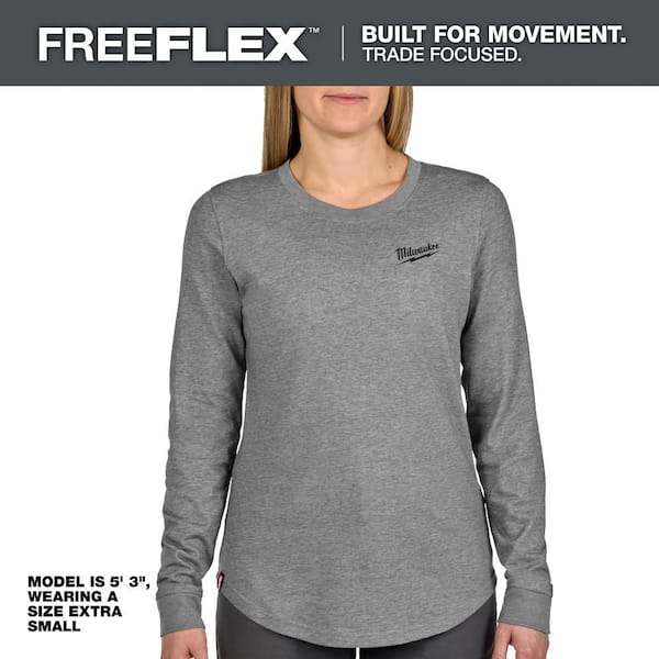 Milwaukee Women's Small Gray FREEFLEX Long Sleeve Hybrid Work T-Shirt ...