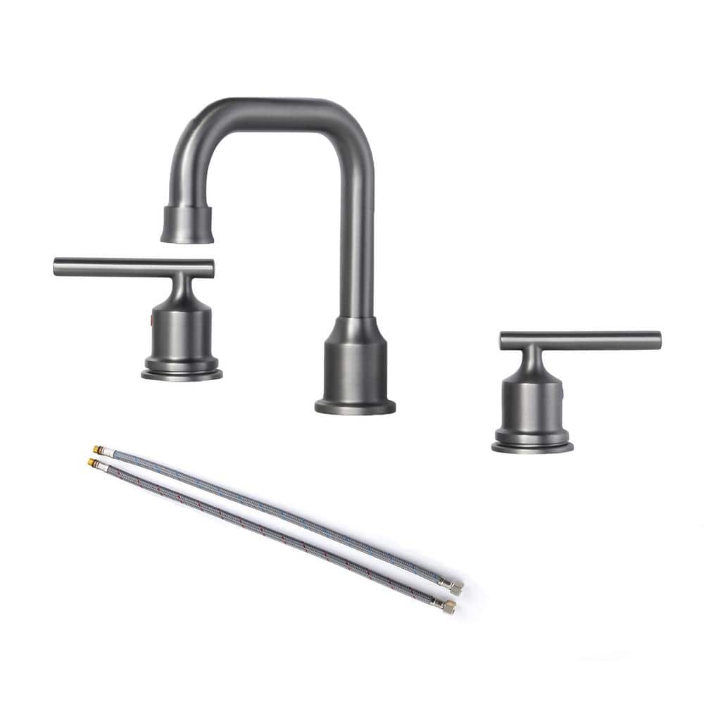 ALEASHA 8 in. Widespread Double Handle High Arc Bathroom Faucet in Dark ...