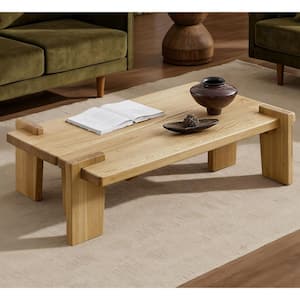Clihome 48 in. Natural Wood Living Room Rectangle Wood Tabletop Coffee ...
