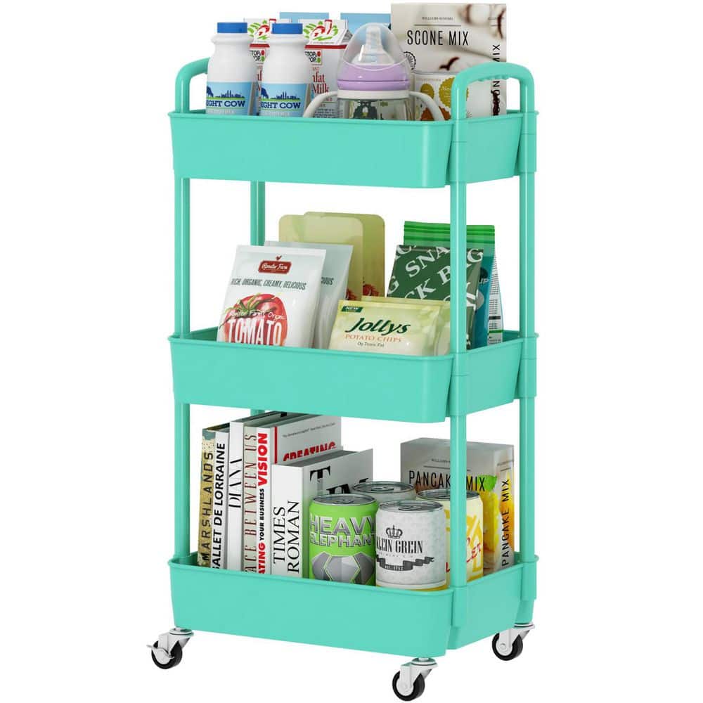 3-Tier Plastic -Wheeled Storage Utility Cart in Green ZCart004 - The ...