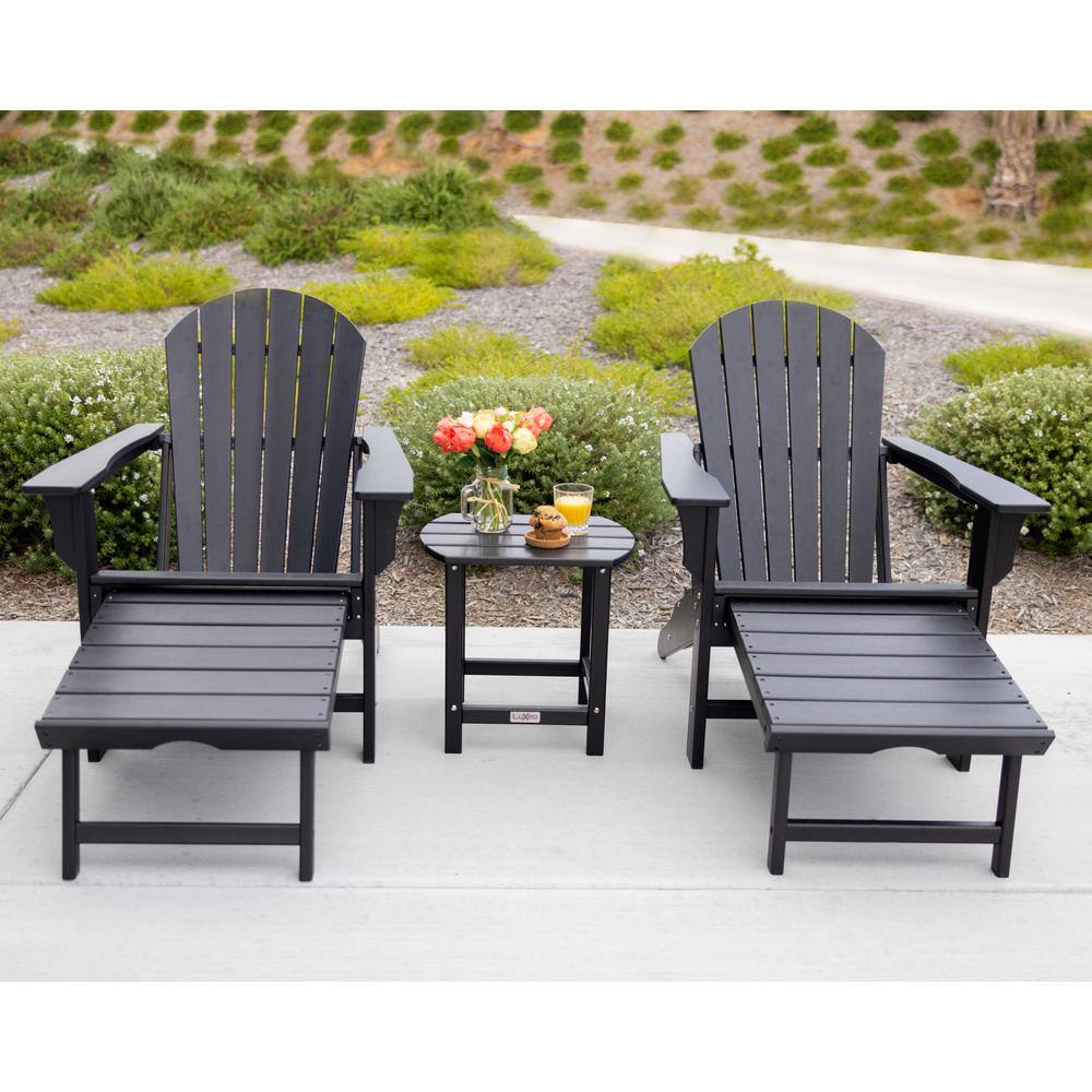 LuXeo Hampton Black Patio Plastic Adirondack Chairs with Hideaway ...