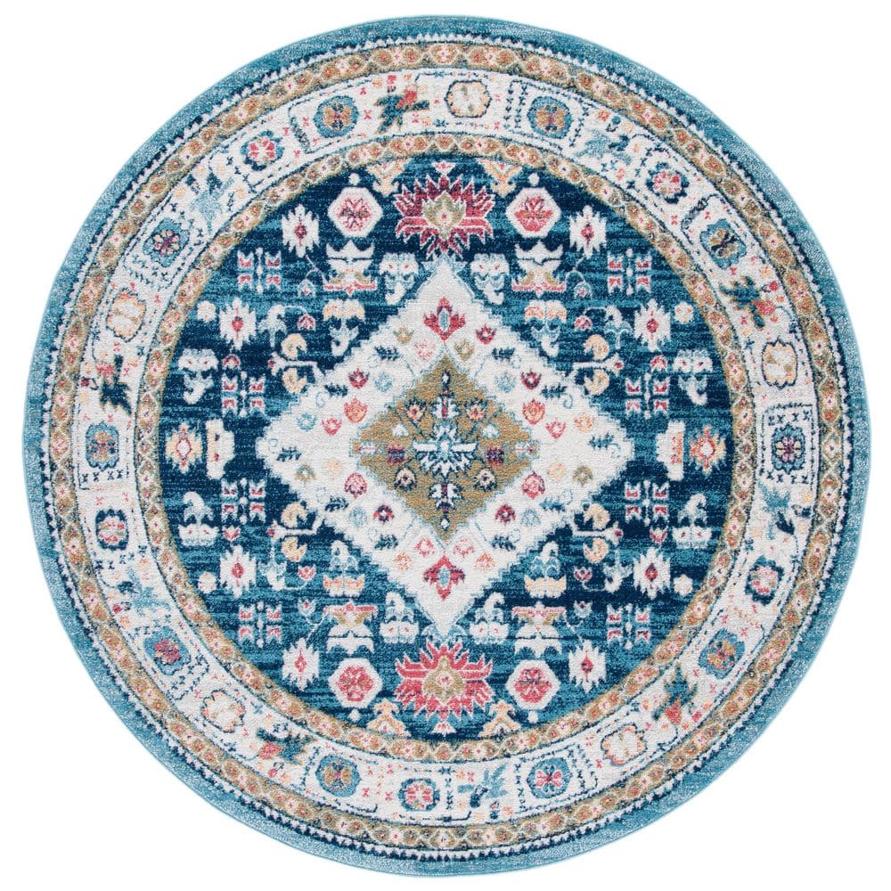 SAFAVIEH Madison Light Blue/Ivory 7 ft. x 7 ft. Border Persian Oriental ...