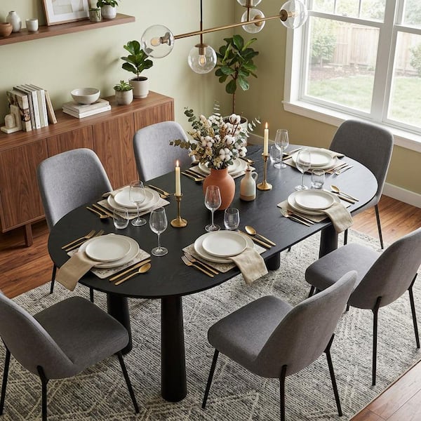 Dovelina Kathleen Black Color Wood 4 Legs Base 67 in. x 33.5 in. Oval ...
