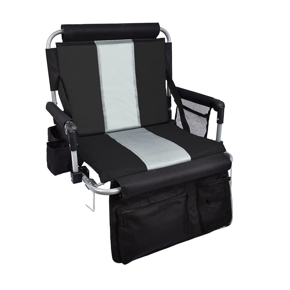 Black Oxford Folding Stadium Chair with Back Support, Cushion, Cup ...