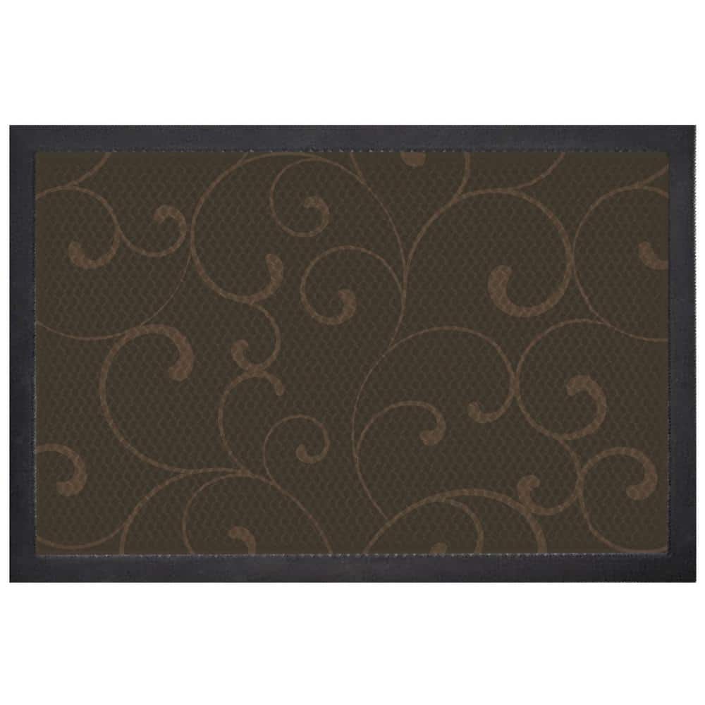 BERNINI FOUNTAINS Aqua Indoor Outdoor Mat ScrollWork Brown 24 in. L x 5 ...