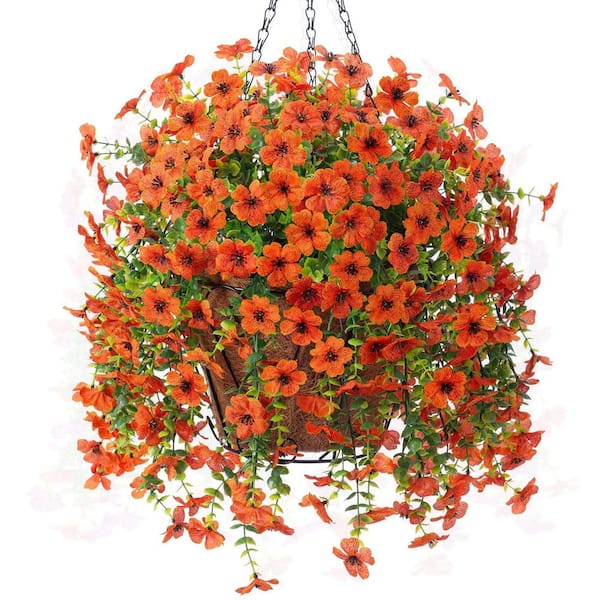 26 in. Yellow Indoor/Outdoor Hanging Artificial Daisy Flowers in Brown ...