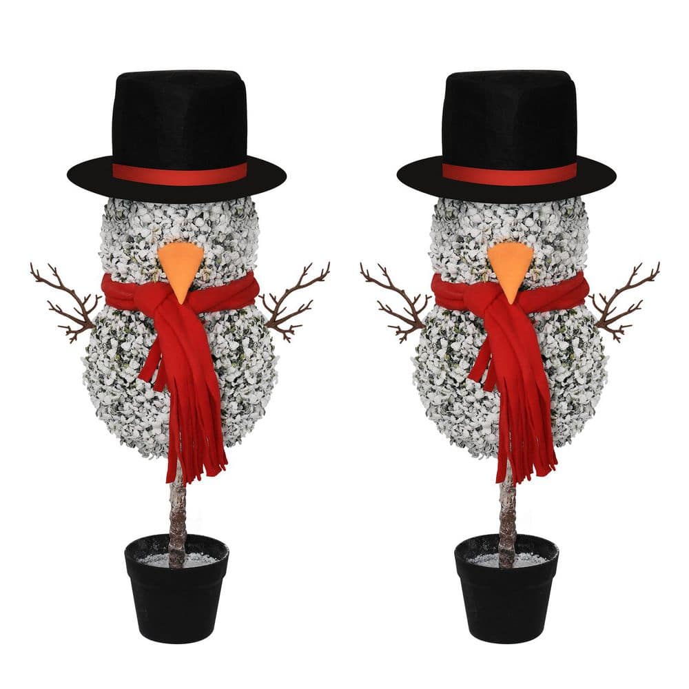 HOYMN 2.8 ft. Artificial Snowy Boxwood Snowman Topiary Tree in Pot ...