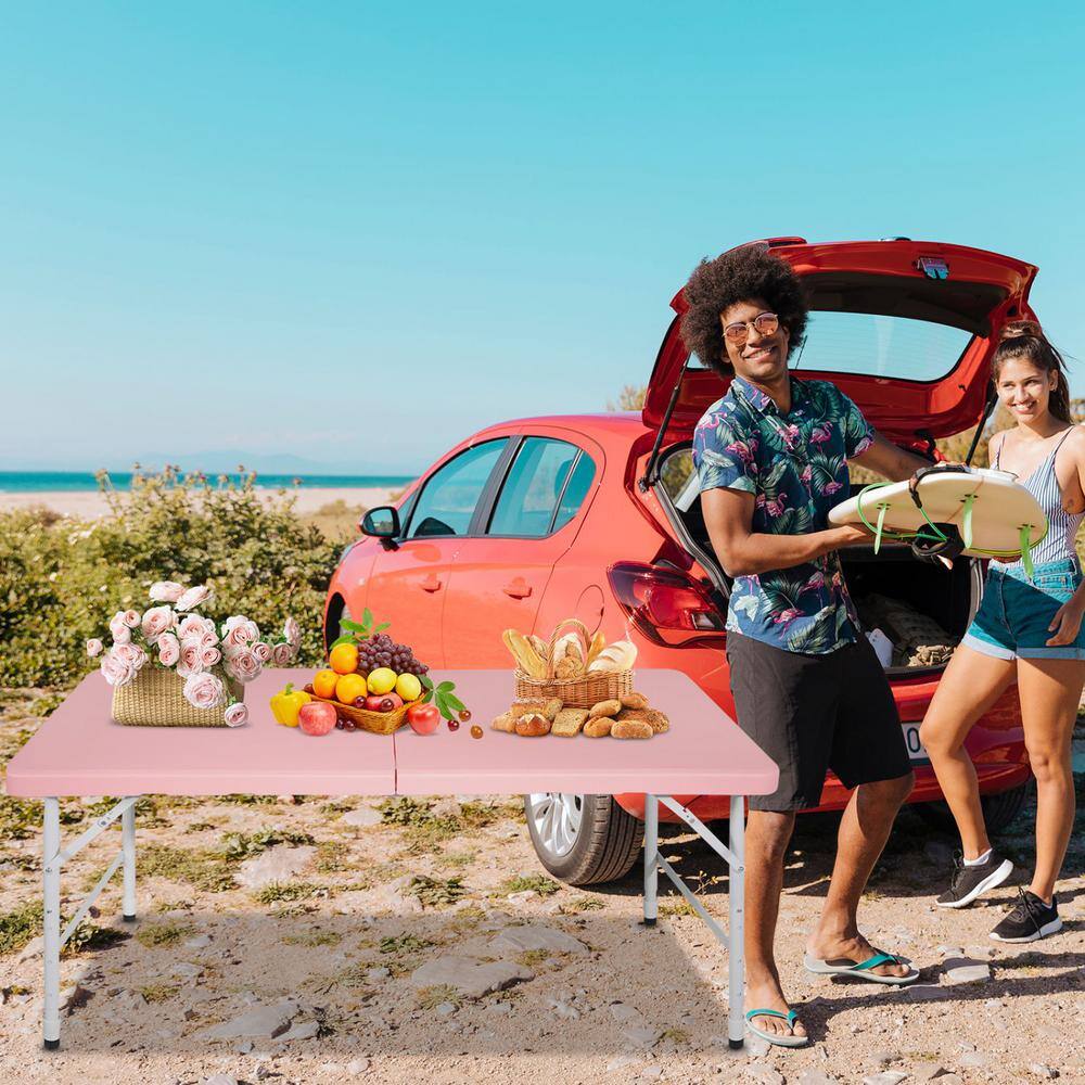HOTEBIKE 47 in. Pink Rectangular Portable Folding Picnic Table Seats 6 ...