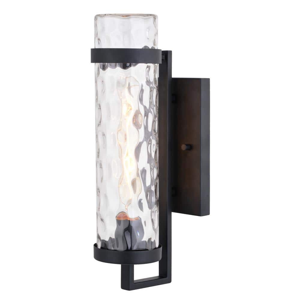 VAXCEL Seymour 1 Light Textured Black Transitional Outdoor Wall Lantern ...