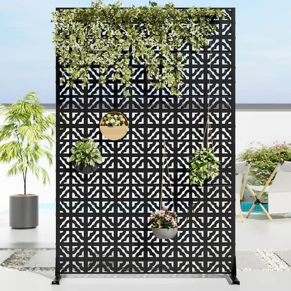 Dovelina 47 in. x 72 in. Black Textured Metal Garden Screens Outdoor ...
