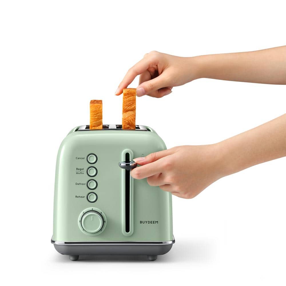 BUYDEEM 2-Slice Cozy Greenish Extra-Wide Slot Toaster with Removal ...