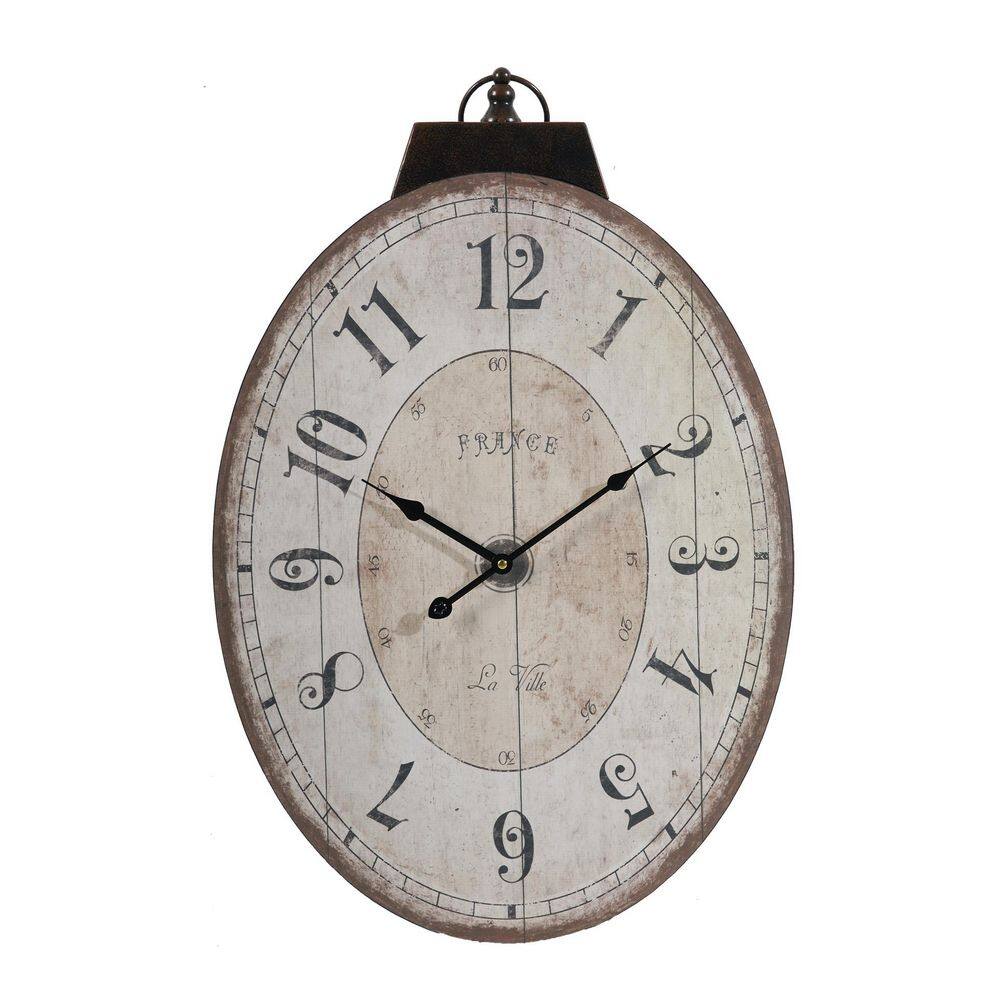 Vintage Antique White Oval Wall Clock with Eco-friendly MDF Wood and ...