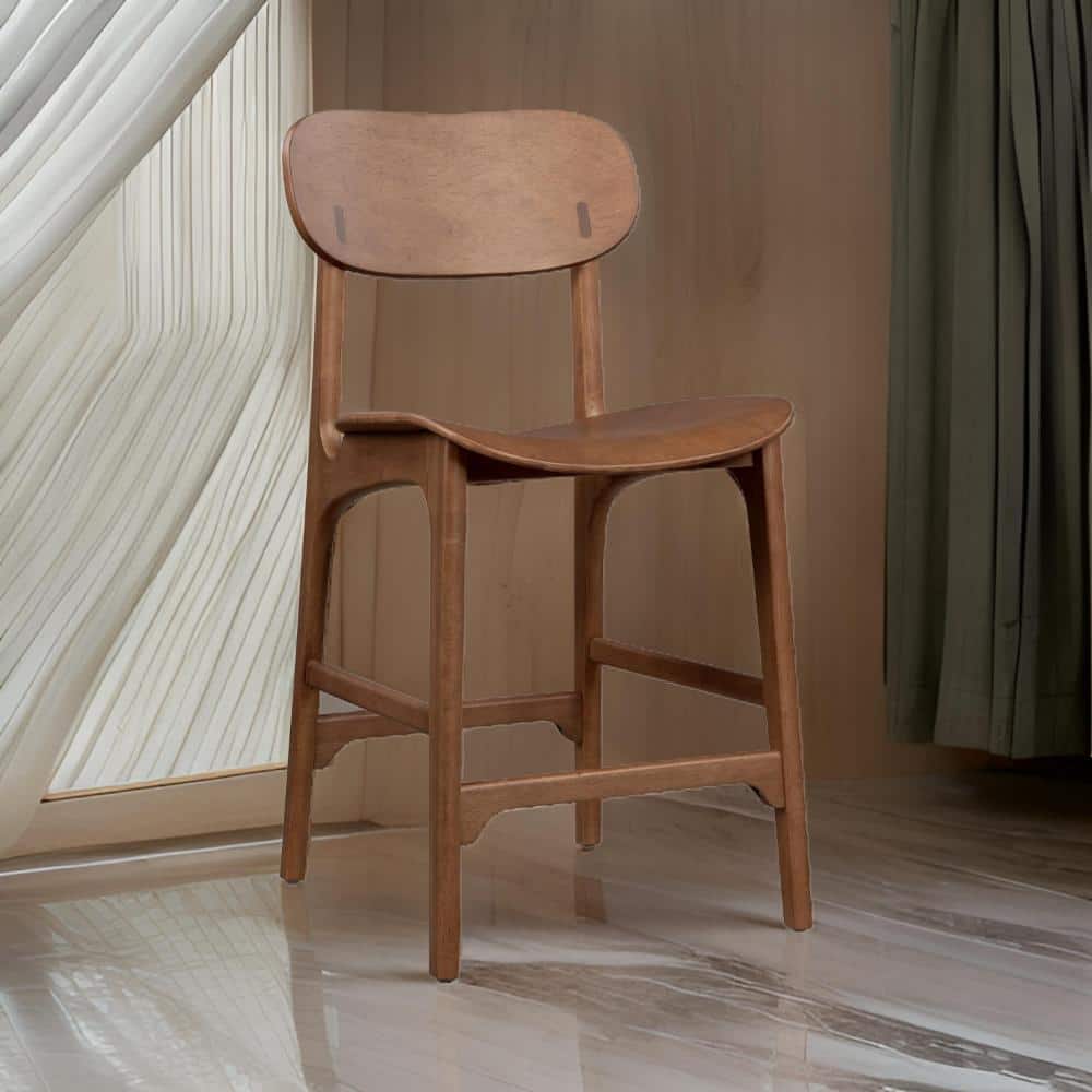 Benjara 24 in. Brown High Back Wood Bar Stool BM311543 - The Home Depot