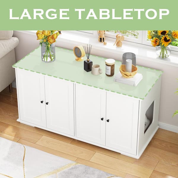 FUFU GAGA Cat Litter Box Enclosure for 2 Cats Modern Hidden Litter Box Furniture Indoor Cat Washroom Bench for Living Room White