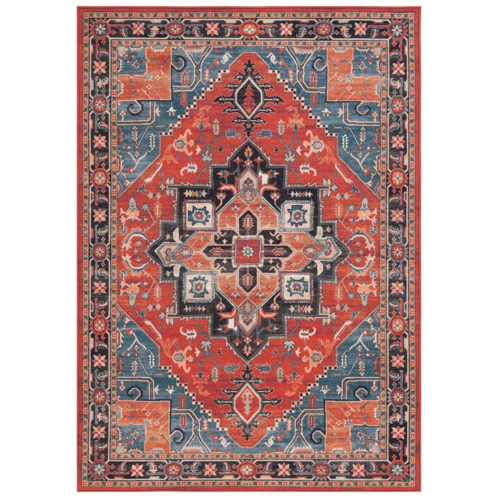 SAFAVIEH Journey 5 ft. x 8 ft. Rust/Blue Black Machine Washable Aztec ...
