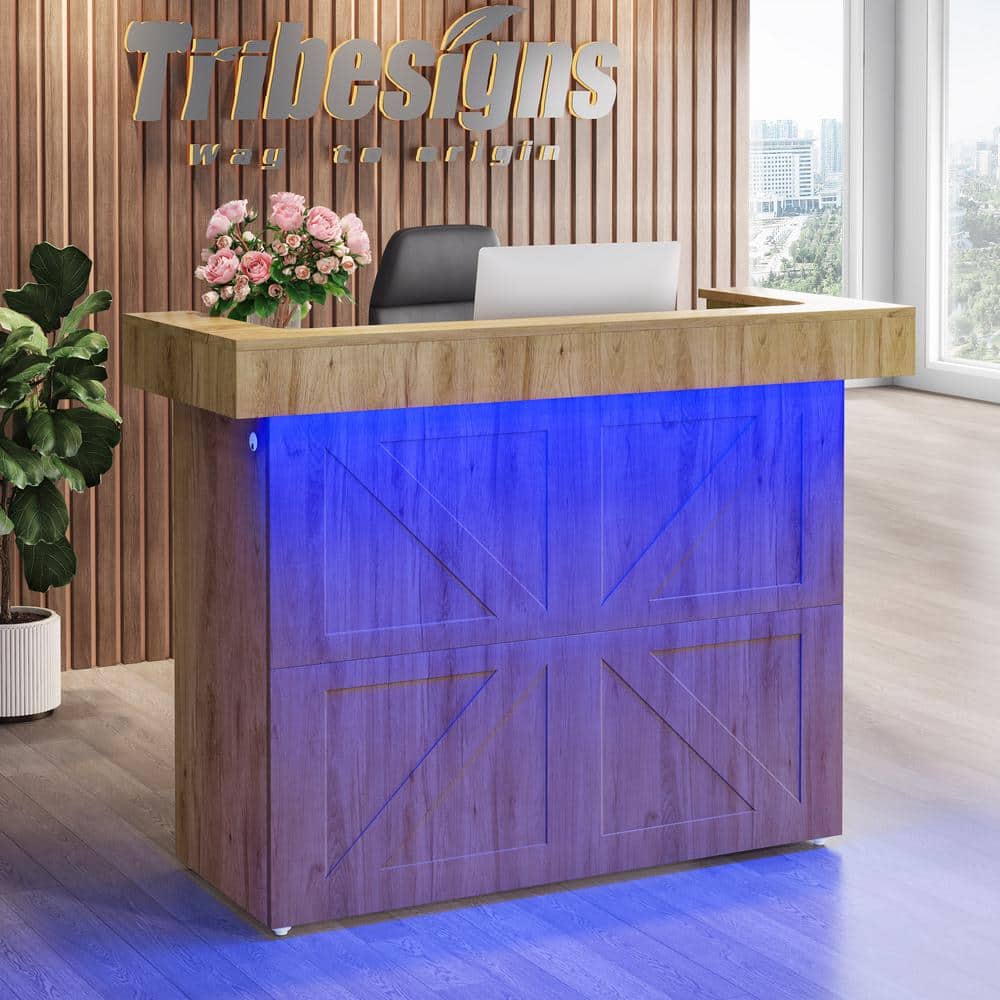BYBLIGHT Moronia 55 in. Rectangular Oak Wood Reception Desk, Front Desk ...