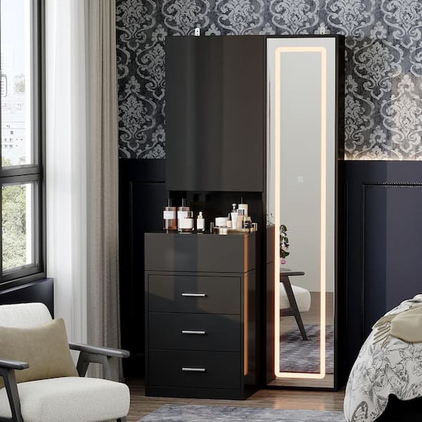 FUFU&GAGA Black Makeup Vanity Desk Wood Dressing Table With Sliding Top ...