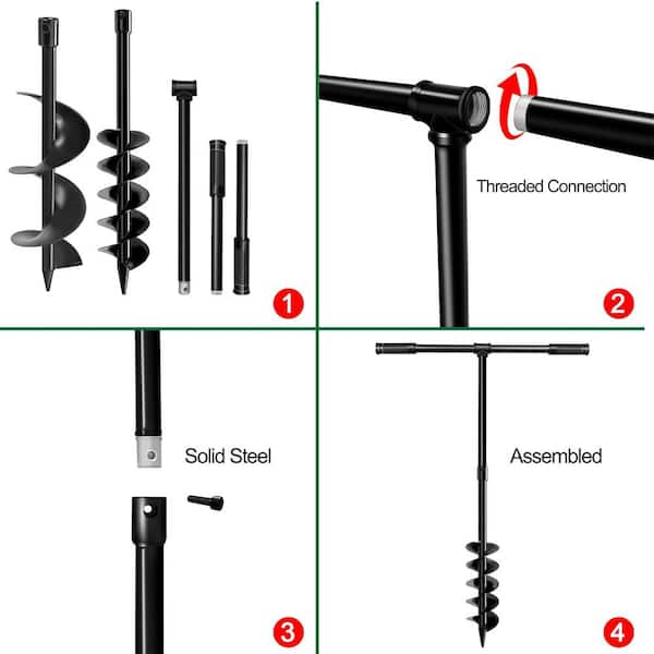 T-Shaped Hand Operated Spiral Post Hole Digger with 4 in. & 6 in. x 38 ...