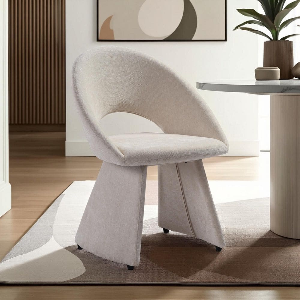 Armen Living Angelina Modern Curved Back Cream Upholstered Dining Chair ...