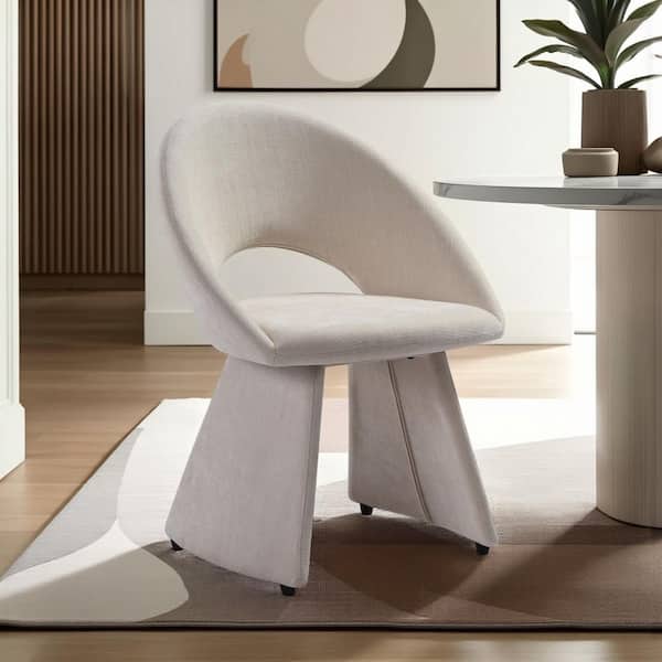 Armen Living Angelina Modern Curved Back Cream Upholstered Dining Chair ...