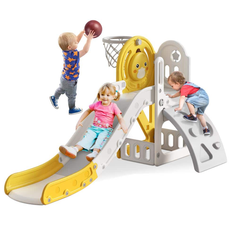SEEUTEK 6.1 ft. Yellow 5-in-1 Toddler Slide Indoor Outdoor Backyard ...
