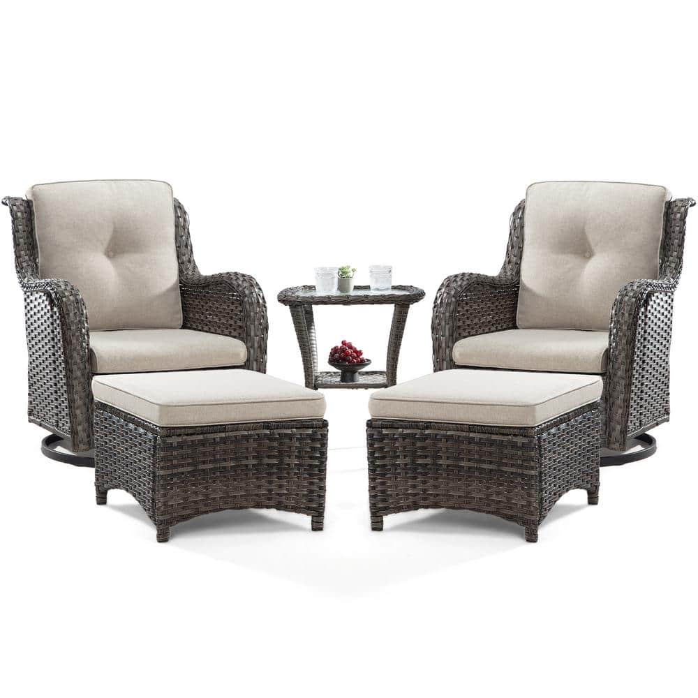 JOYSIDE 5-Piece Wicker Patio Outdoor Conversation Rocking Chair Set ...
