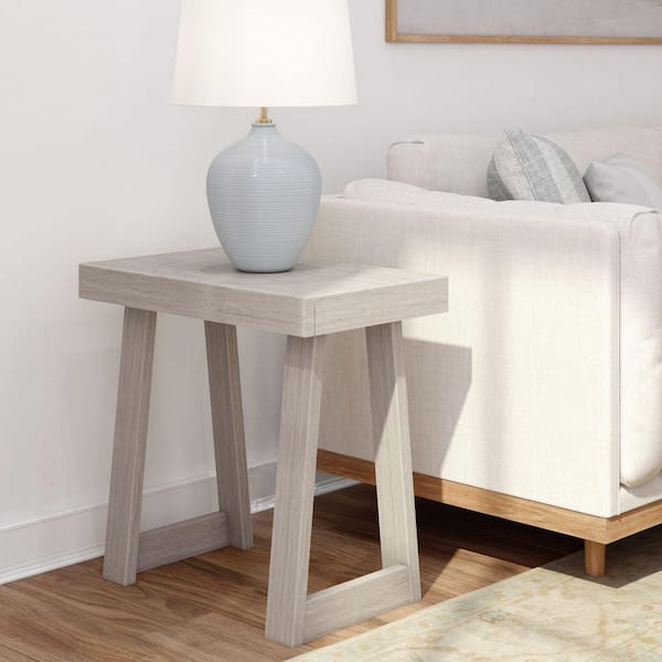 PLANK+BEAM Classic 25 in. Seashell Wirebrush Rectangle Wood End Table ...