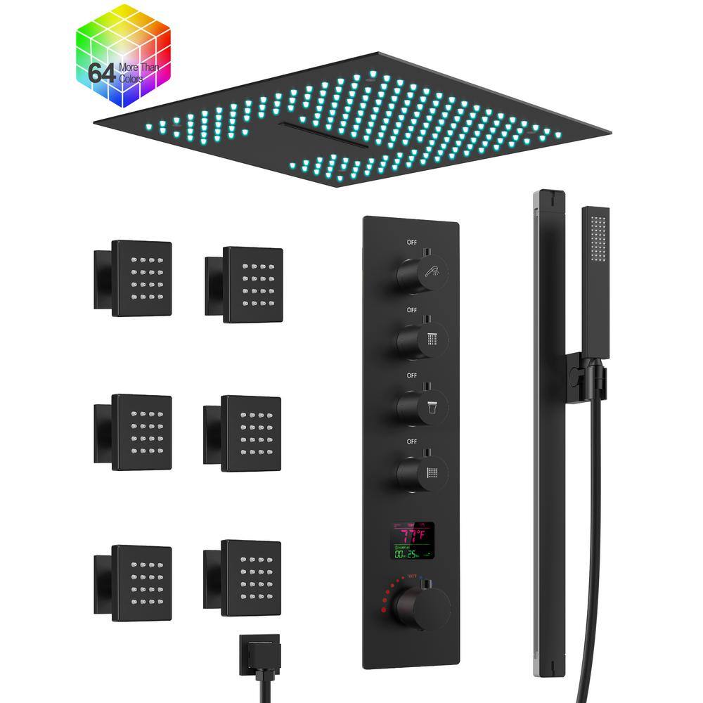 GRANDJOY RGB LED And Temp with Valve 15-Spray Ceiling Mount 16 in ...