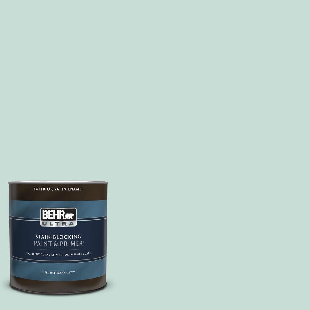 BEHR ULTRA 1 qt. #MQ3-20 Whipped Mint Satin Enamel Exterior Paint ...