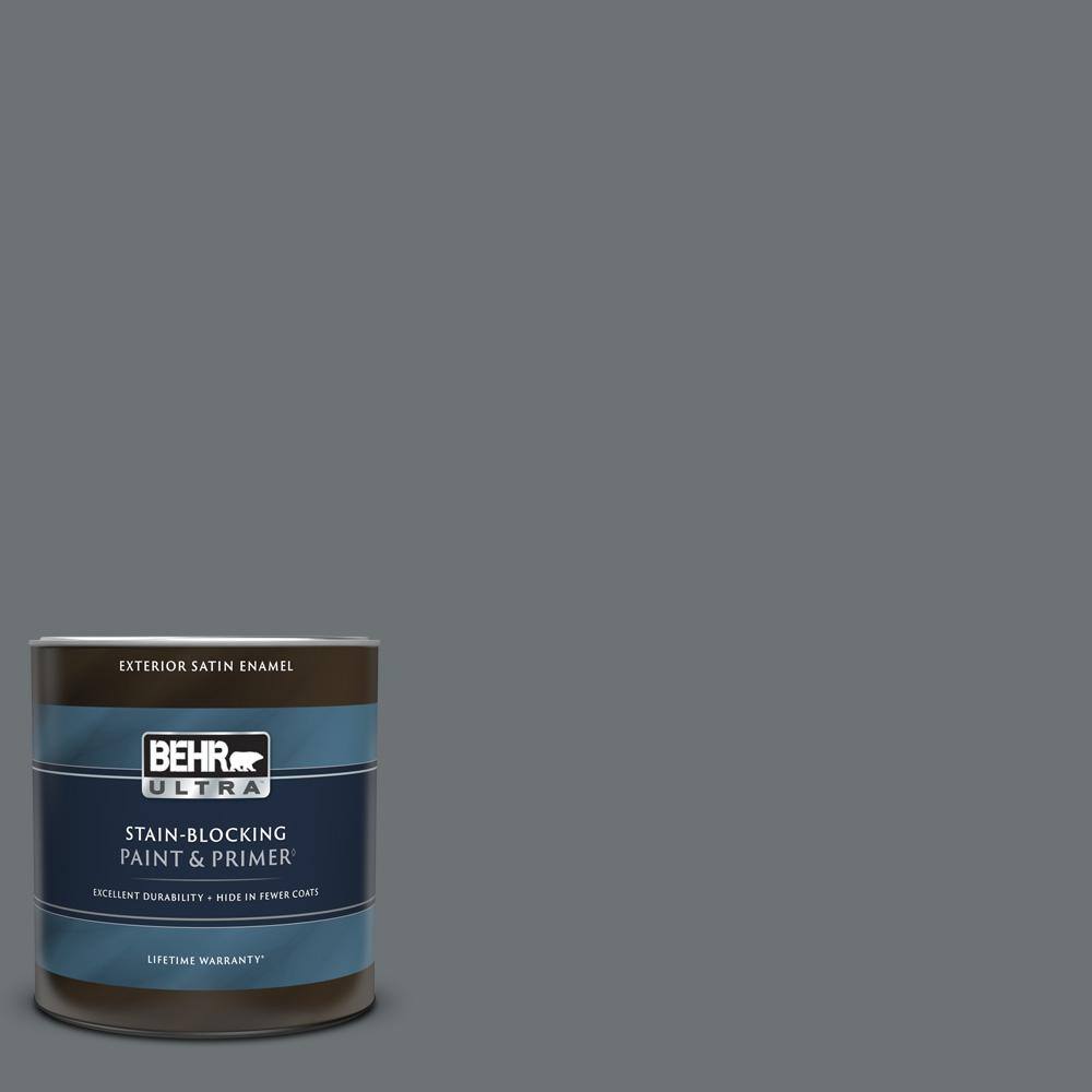 BEHR ULTRA 1 qt. #MQ5-28 Dawn Gray Satin Enamel Exterior Paint & Primer ...