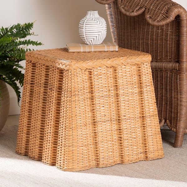 bali & pari Andrea 19.7 in. Light Honey Square Rattan Wicker End Table ...