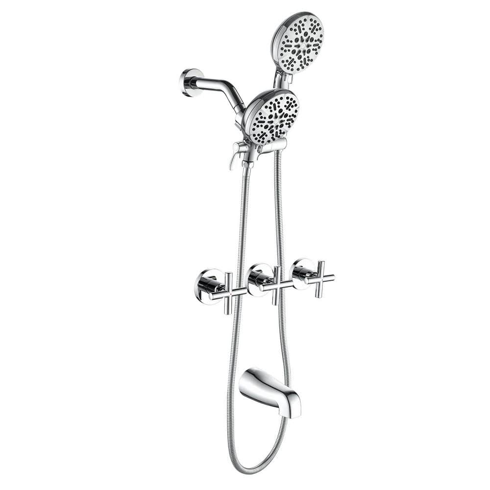 Miscool Vara 3 Cross Handle 7-Spray 3-Way Tub and Shower Faucet 1.8 GPM ...