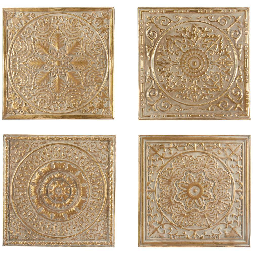 Litton Lane Metal Gold Scroll Wall Decor with Embossed Details (Set of ...