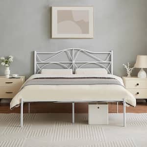VECELO Bed Frame White Metal Frame Full Platform Bed with Headboard ...