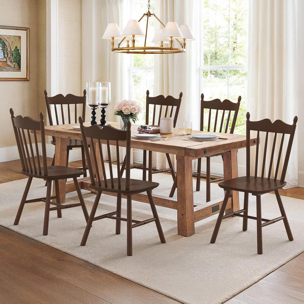 OrangeOne Walnut Wave Spindle Back Dining Chairs Classic Solid Wood ...