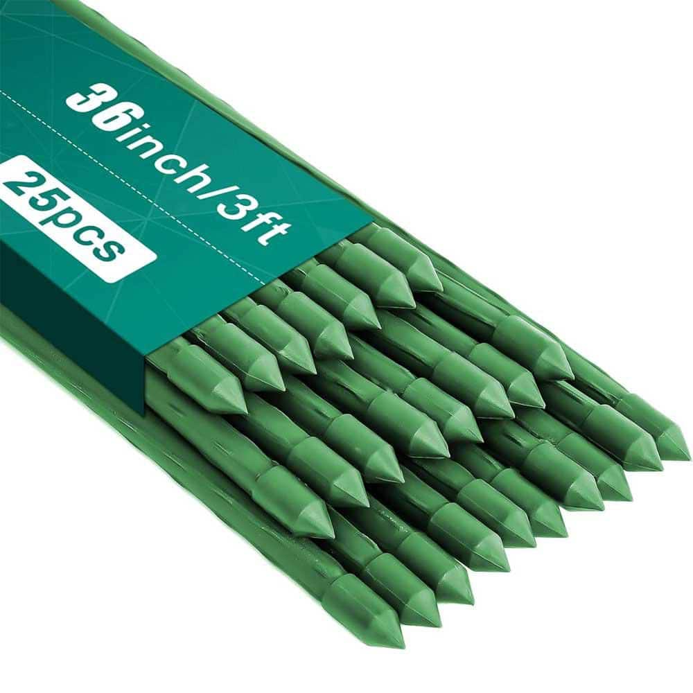 .N/A 36 in. Green Plastic Coated Steel Garden Stakes 25-Pack OGSA11074 ...