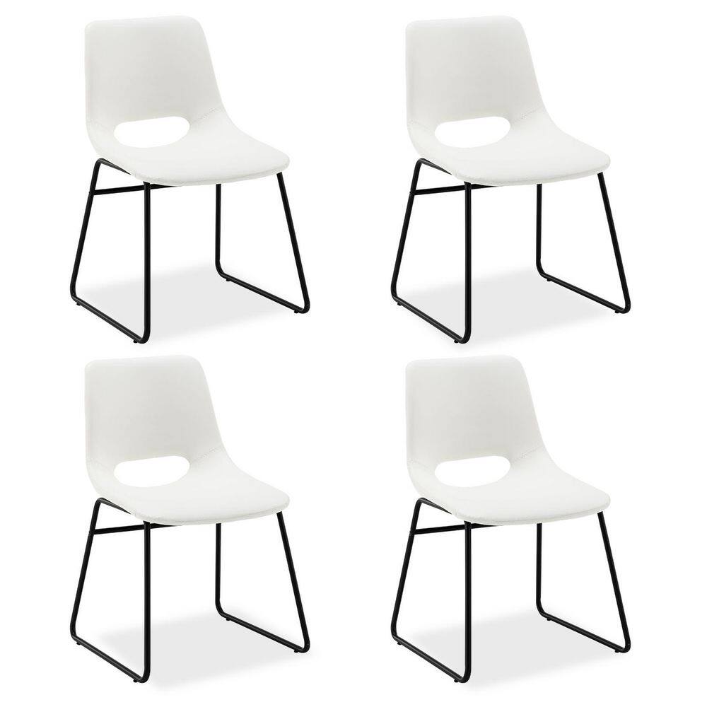 LUE BONA 31.89 in. White Low back Metal Frame Faux Leather Dining ...