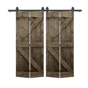 CALHOME 60 in. x 84 in. K-Series Solid Core Silver Gray-Stained DIY Wood Double Bi-Fold Barn ...