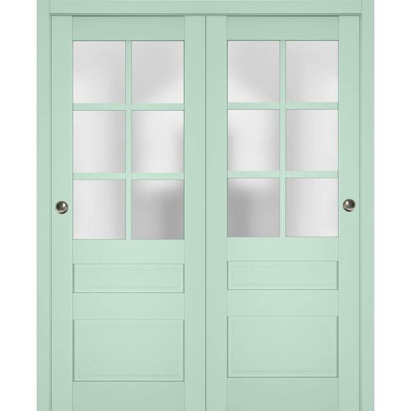 Sartodoors 60 in. x 80 in. 2 Panel Oliva Finished Solid Wood Sliding ...