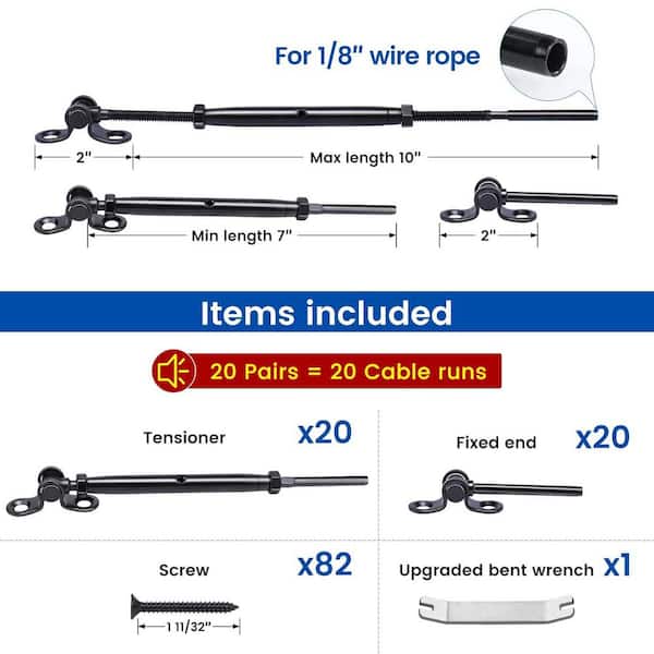 Afoxsos 20 Pairs 1/8 Black Cable Railing Hardware Kit Swage Toggle ...