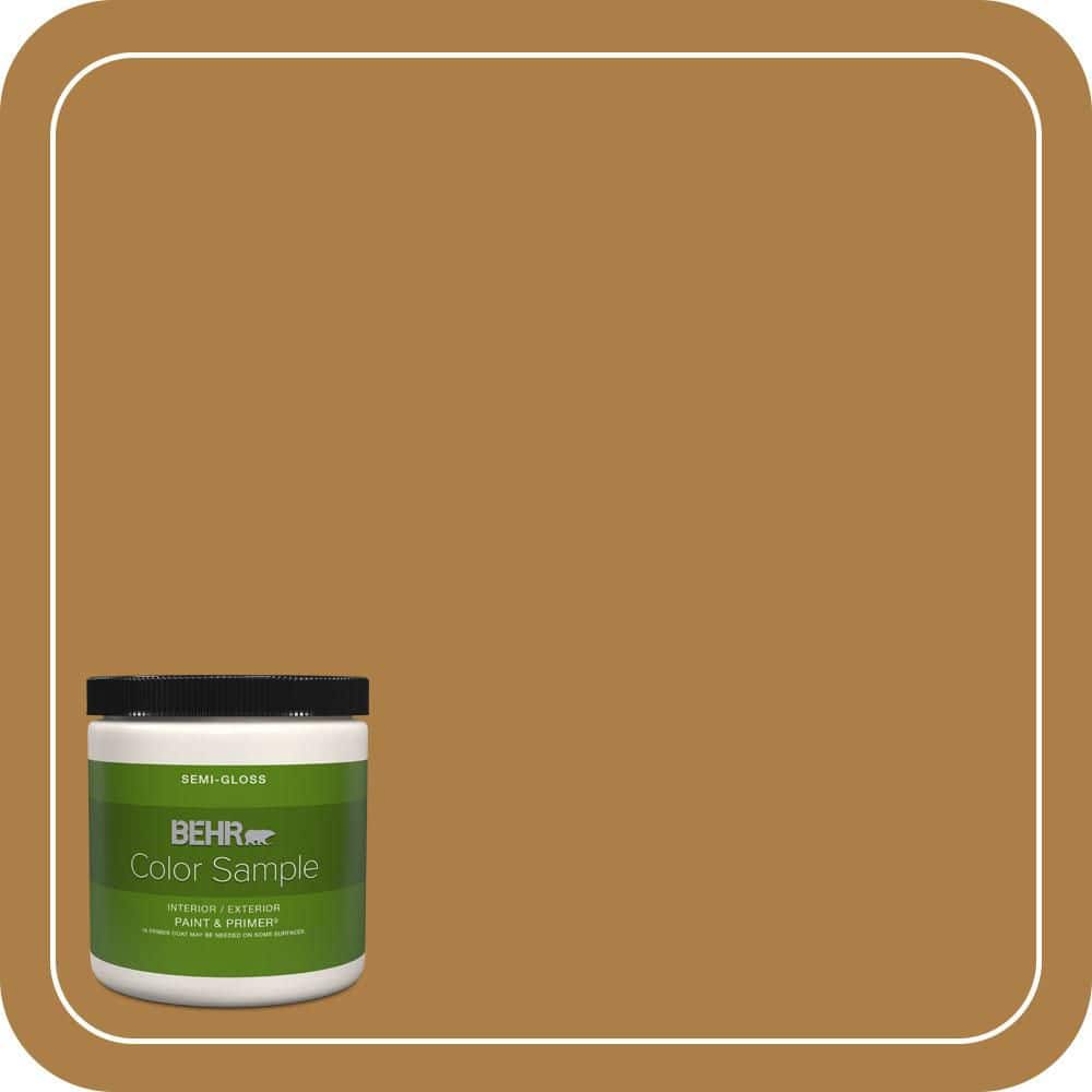 BEHR PREMIUM PLUS 8 oz. #300D-6 Medieval Gold Semi-Gloss Interior ...