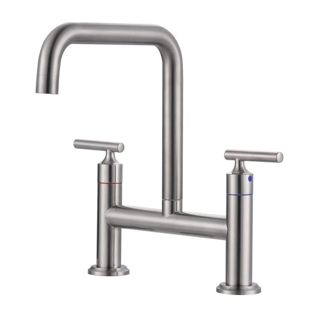 AVITAS Double Handle 2-Hole Solid Brass Bridge Kitchen Faucet with 360 ...