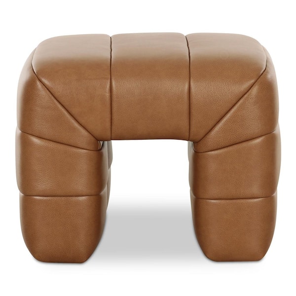 NADAAL STUDIOS Celestine Leather Stool, Top-Grain Leather, Wide Channel ...