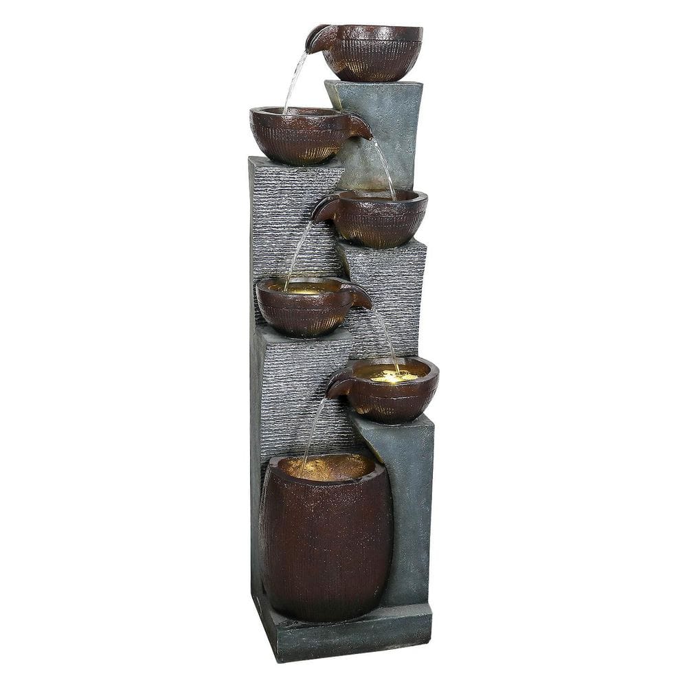 Watnature 53. 5in. Tall Modern Outdoor Fountain-6 Tiered Urns Indoor ...