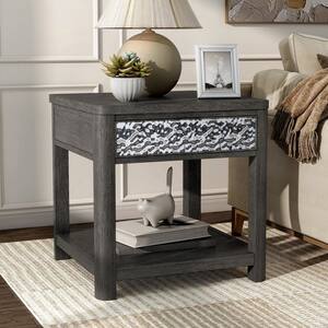 Harper & Bright Designs 24 in. Natrual Rectangle Wood End Table with 1 ...