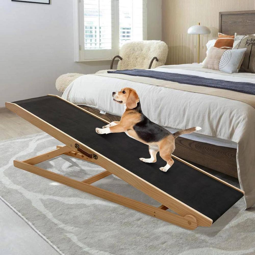 BOZTIY Folding Wooden Dog Ramp 63 in. L x 18 in. W 5 Level Adjustable ...