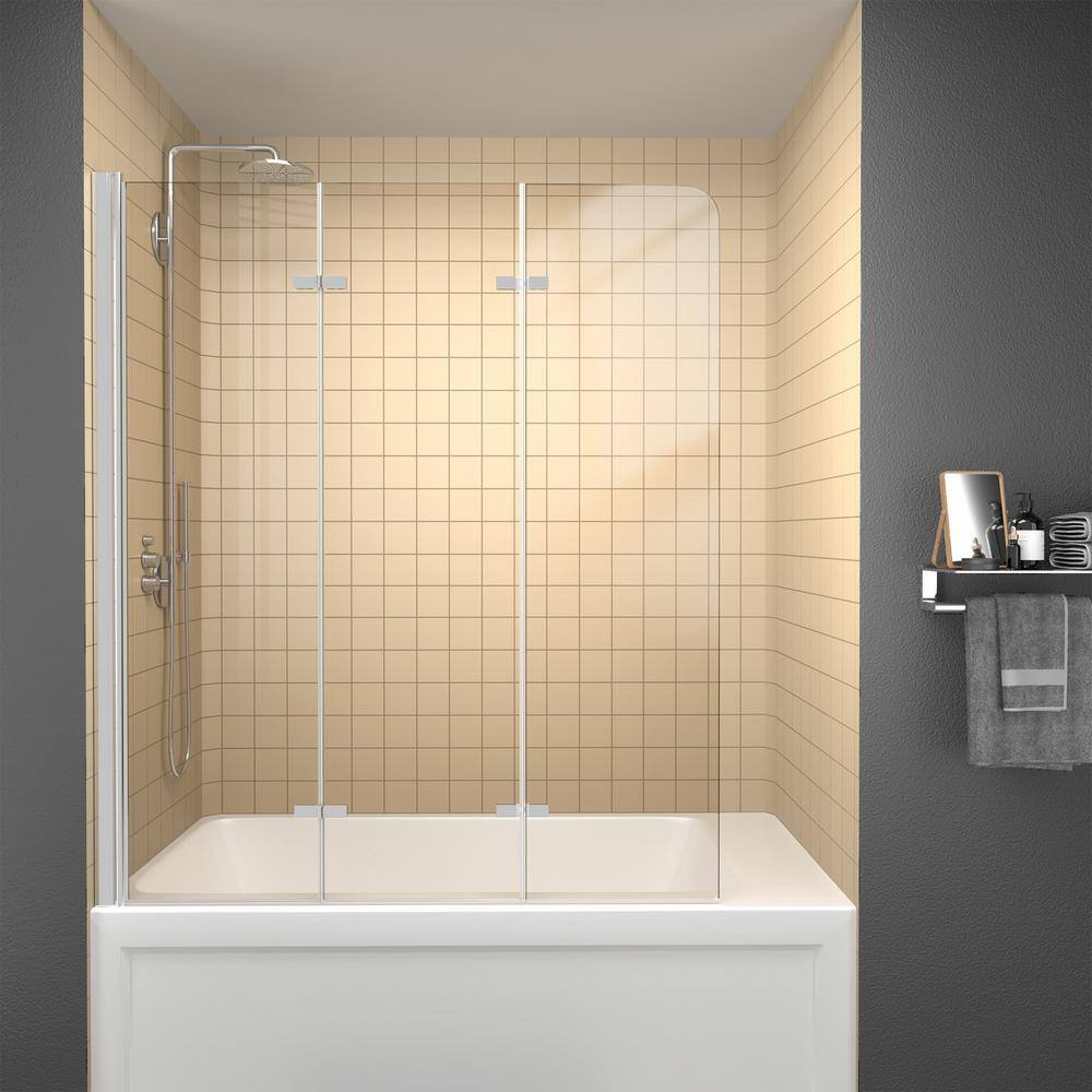Zeafive 51 in. W x 59 in. H Frameless Foldable Pivot Bath Tub Door for ...