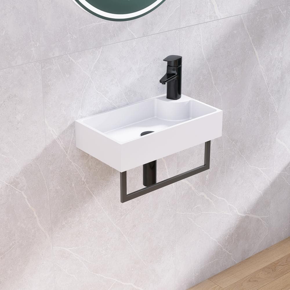 MEDUNJESS 18 in. White Solid Surface Wall-Mounted Bathroom Vessel Sink ...