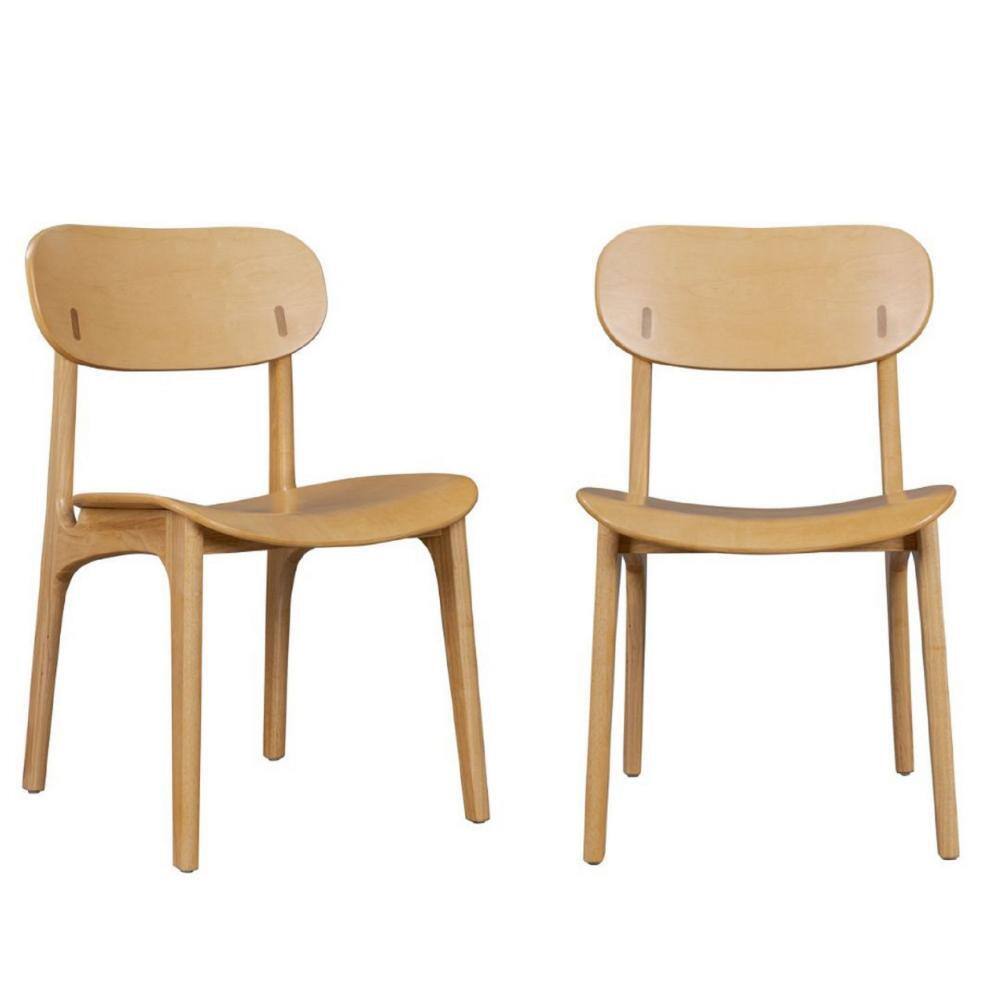 Benjara Light Brown Dining Chair with Curved Seat and Splayed Legs (Set ...