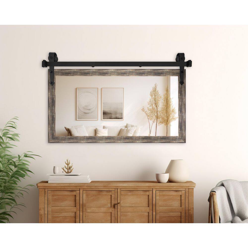 Rayne Mirrors (33 in. W x 26 in. H) Brown Distressed Modern Rustic ...